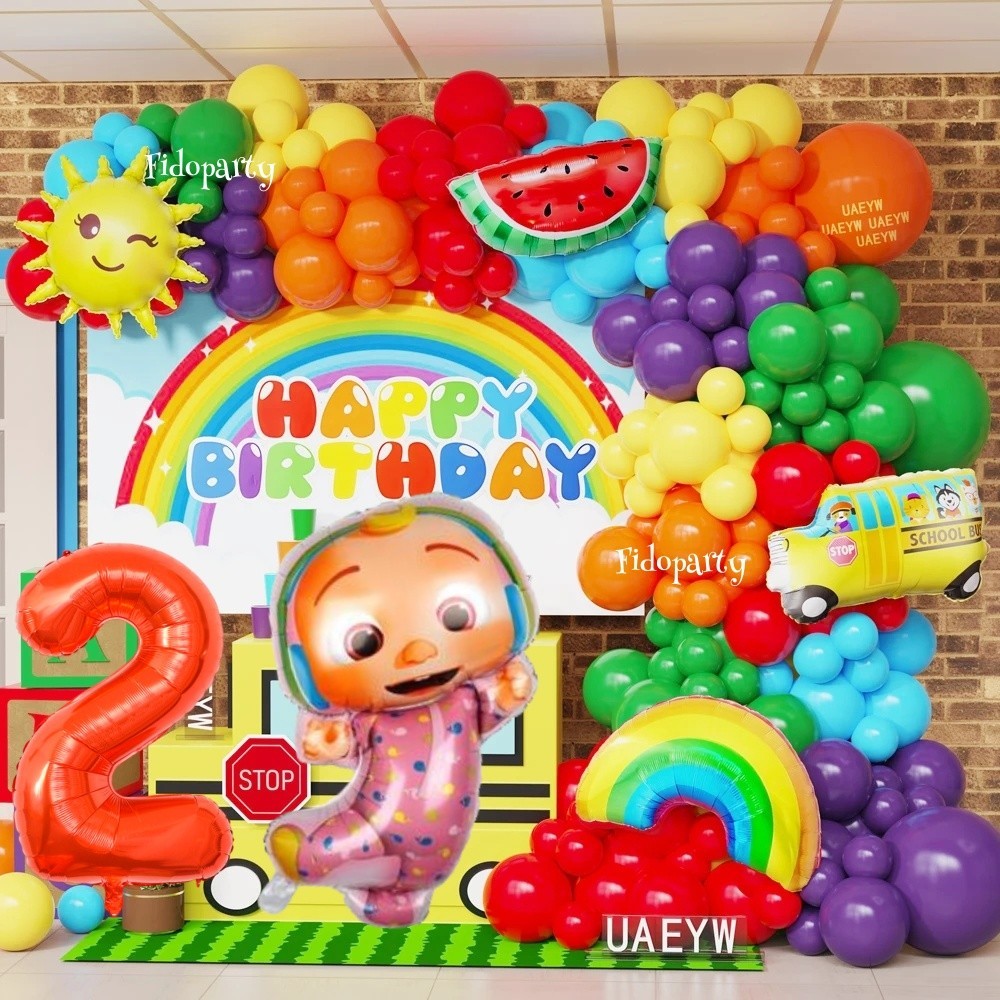 Cocomelon Balloons Set Watermelon Foil Blue Green Orange Latex Birthday ...