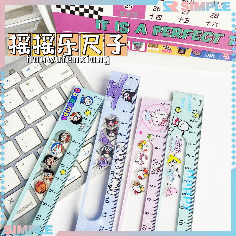New Cute Sanrio Kuromi Shaking Ruler Acrylic Ruler Students Stationery ...