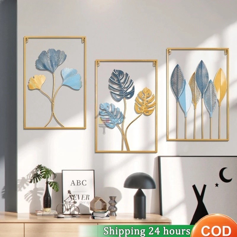 【COD】 Metal Wall Decor with Square Frame, Leaf Art Gold Framed Leaves ...