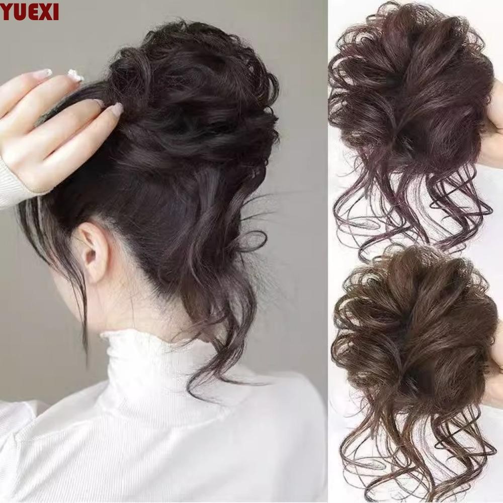 YUEXI Synthetic Hair Bun, Elastic Scrunchy Black Brown Wig Messy Curly ...