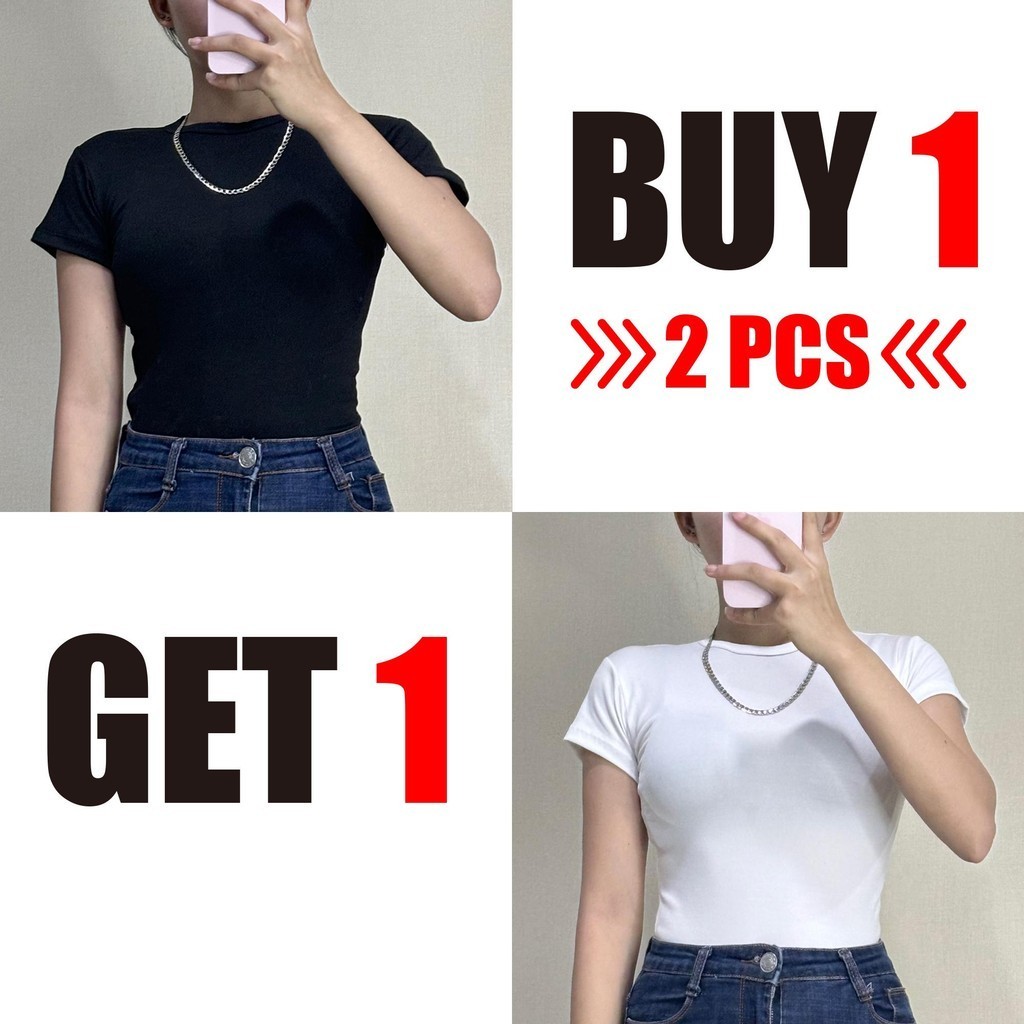 [buy 1 get 1] 2pcs trendy t shirt cotton crew neck plain tops ...