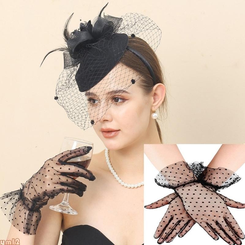 yml2 Pack of 2 Women Cocktail Party Yarn Hat with Mesh Gloves Suit ...