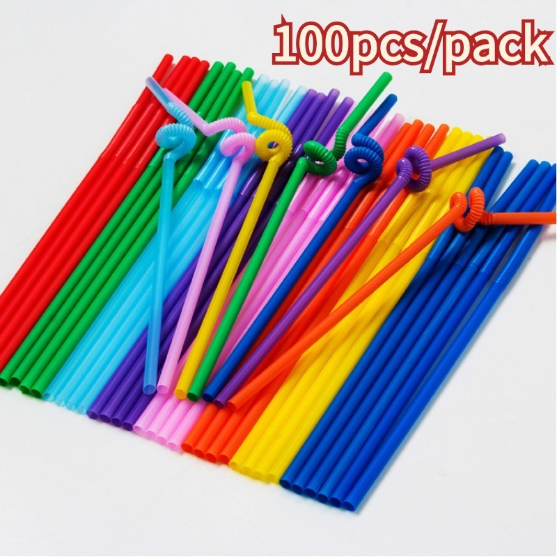 100pcs/pack Disposable Plastic Straw Elbow Straw Independent Packaging ...