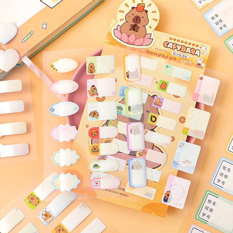 6Pcs/Pack Capybara Name Stickers Cartoon Name Tags Stick On for Kids ...