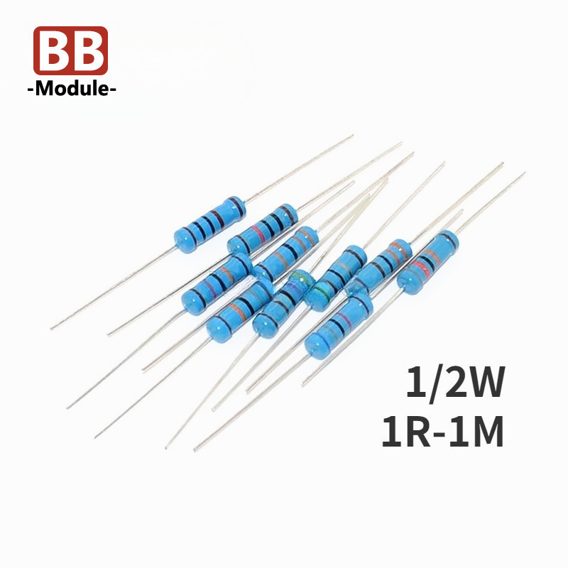 50Pcs 1/2W Metal Film Resistor 1% 1R-1M 1R 4.7/10/51/100/120/200/220 ...