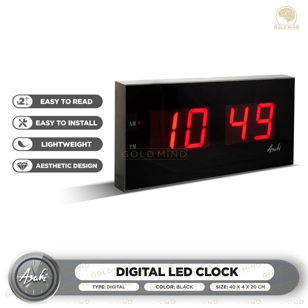 Asahi Digital Wall Clock Auto Adjust LED Brightness 40x4x20cm - Gold ...