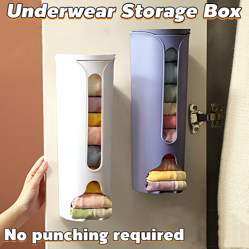 Wall Mounted Socks Organizer Self-Adhesive Underwear Storage Box Punch ...