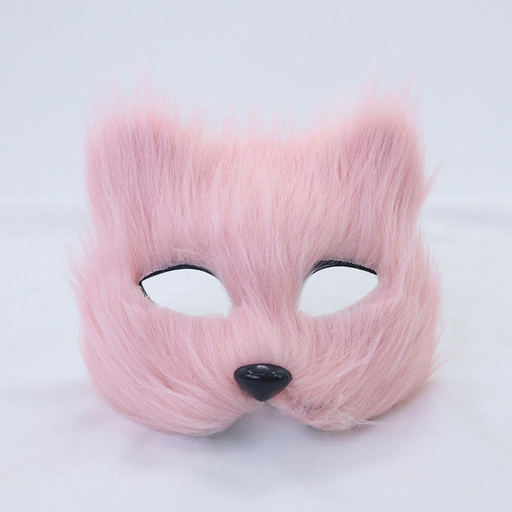 1PC Furry Fox Mask Simulated Half-face Cat Mask Halloween Cosplay Party ...