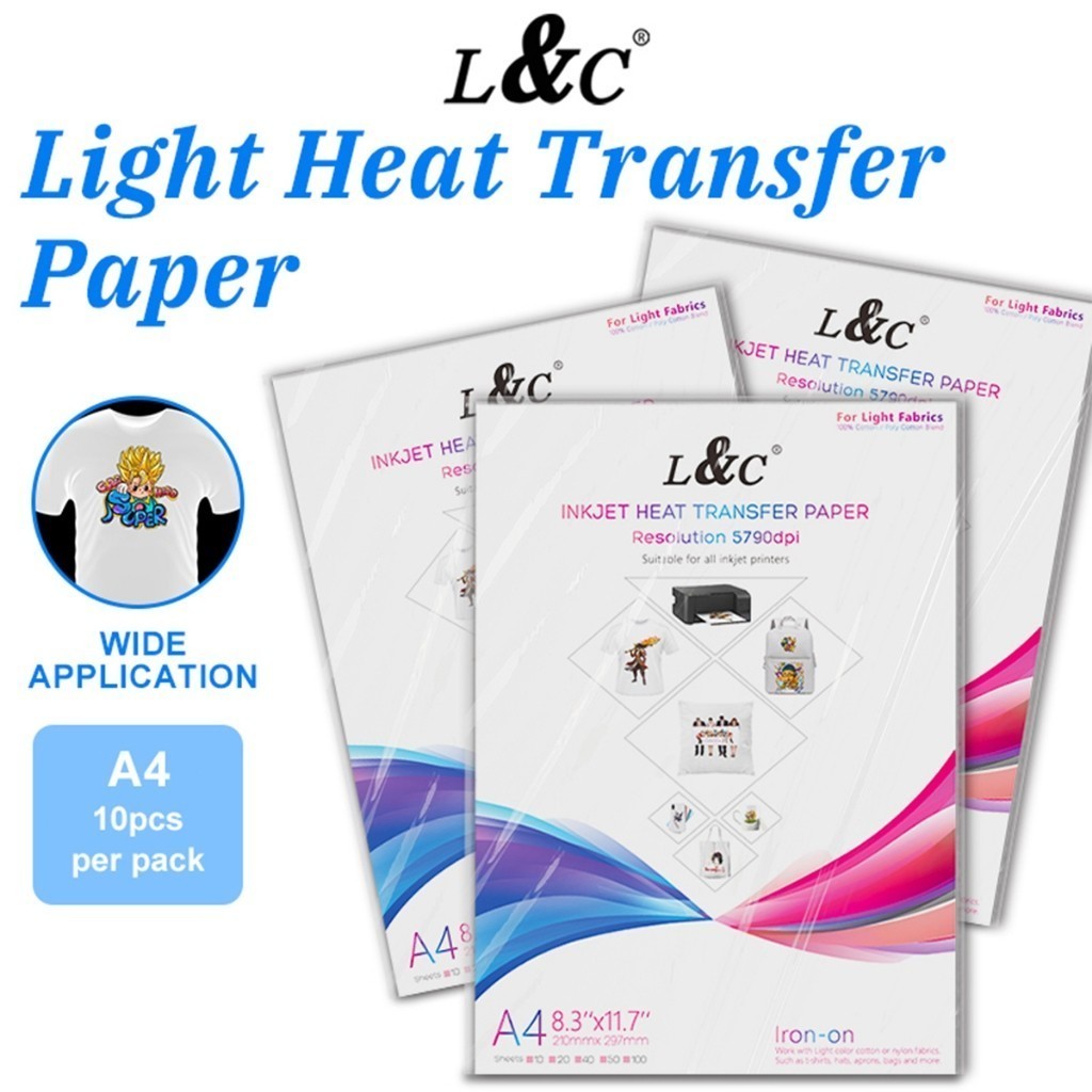 L&C 10 Sheets Light Transfer Paper A4 Size Inkjet Heat Transfer Paper ...