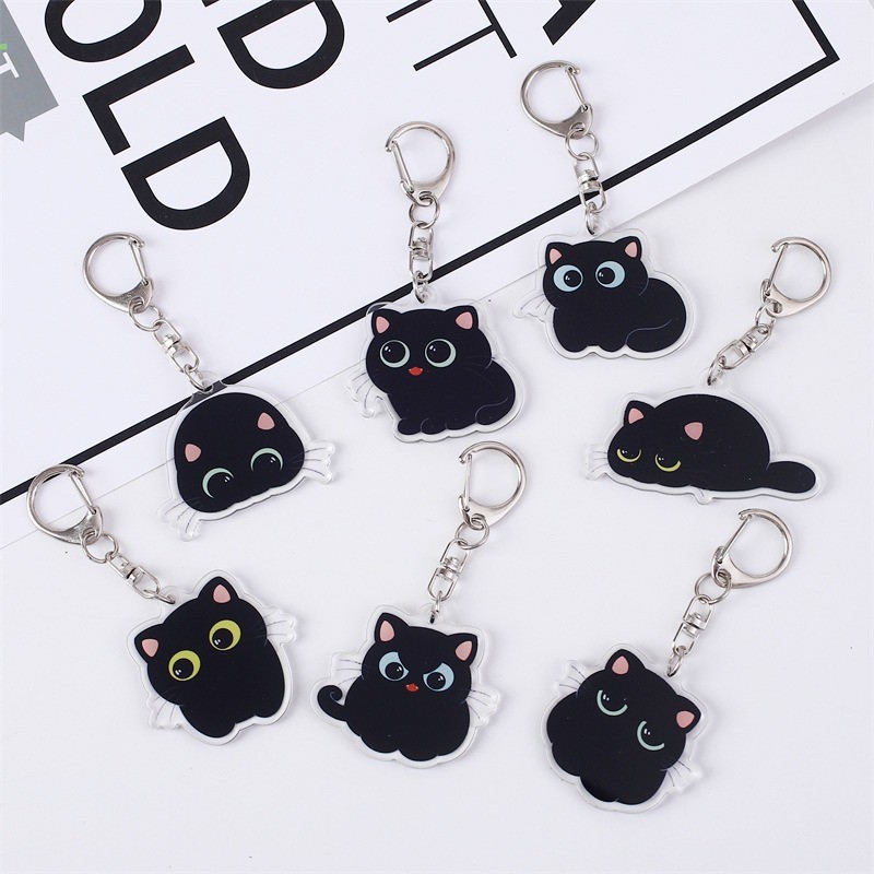 Cartoon Cat Acrylic Keychain Cute Black Cat Pendant Backpack Hanging ...