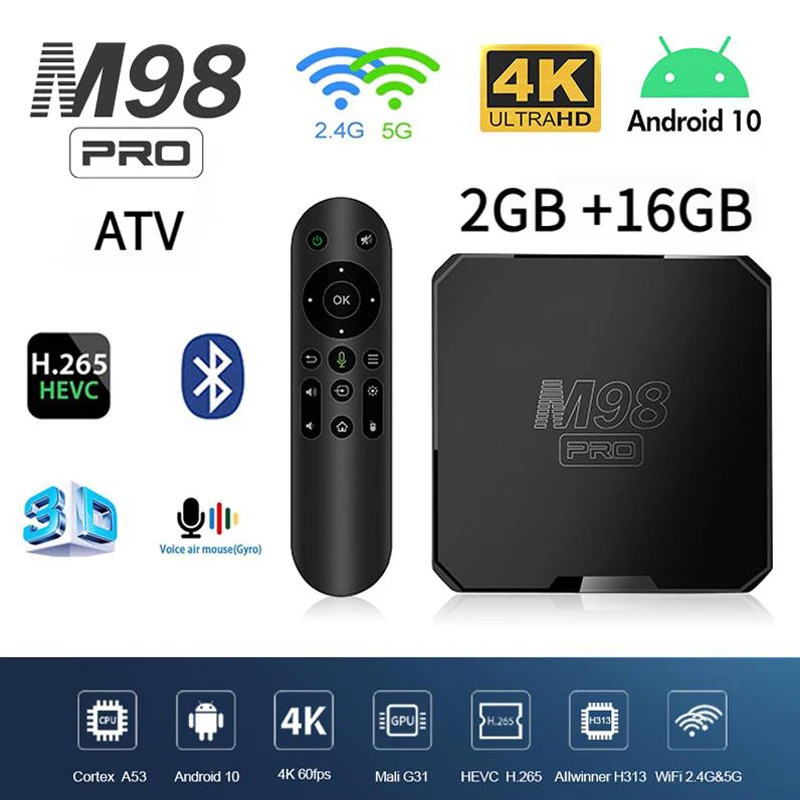 M98 Pro ATV Smart TV Box Android 10.0 WiFi 6 H313 Ultra HD 4K 1080P BT ...