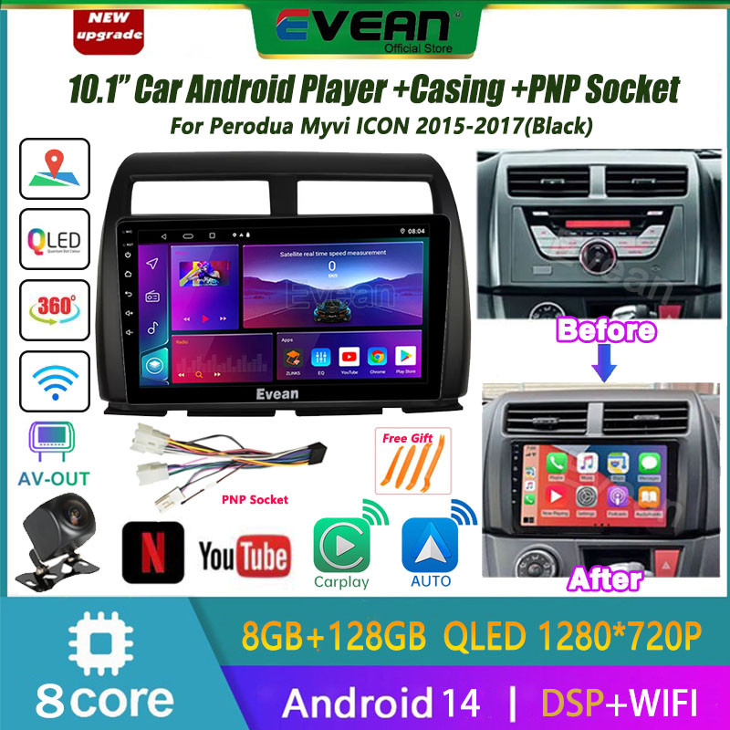 [8 Core 8+128GB] Evean Car Android Player 10.1"For Perodua Myvi ICON 2015-2017(Black) With ...