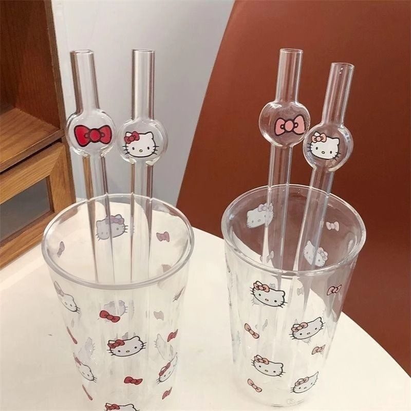 Personalized Cartoon Glass Straw Cute kitty Cat Straw ins High-looking ...