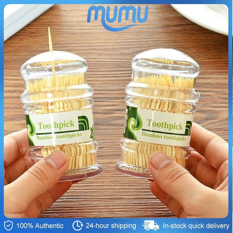 2 Can Bamboo Toothpicks Dual Tip Floss Stick Wooden Toothpick Teeth ...