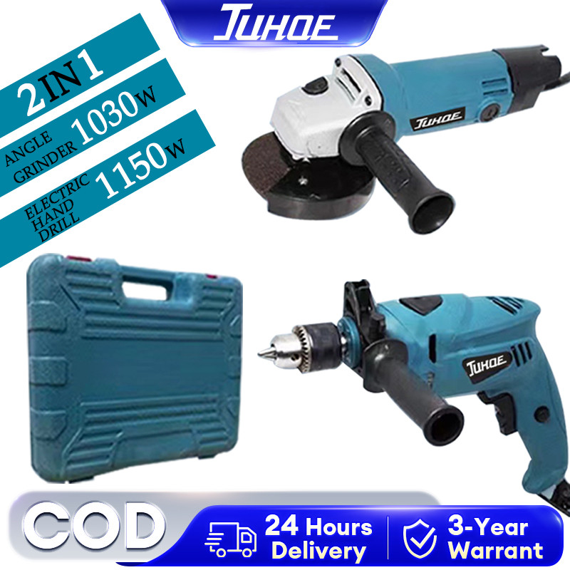 Angle Grinder & Drill Electric Combo Set 2in1 Power Tool Set With Hard ...