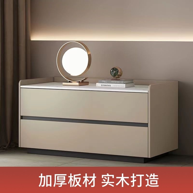 Bedroom Light Luxury Style Solid Wood High-End Feel Bedside Table ...