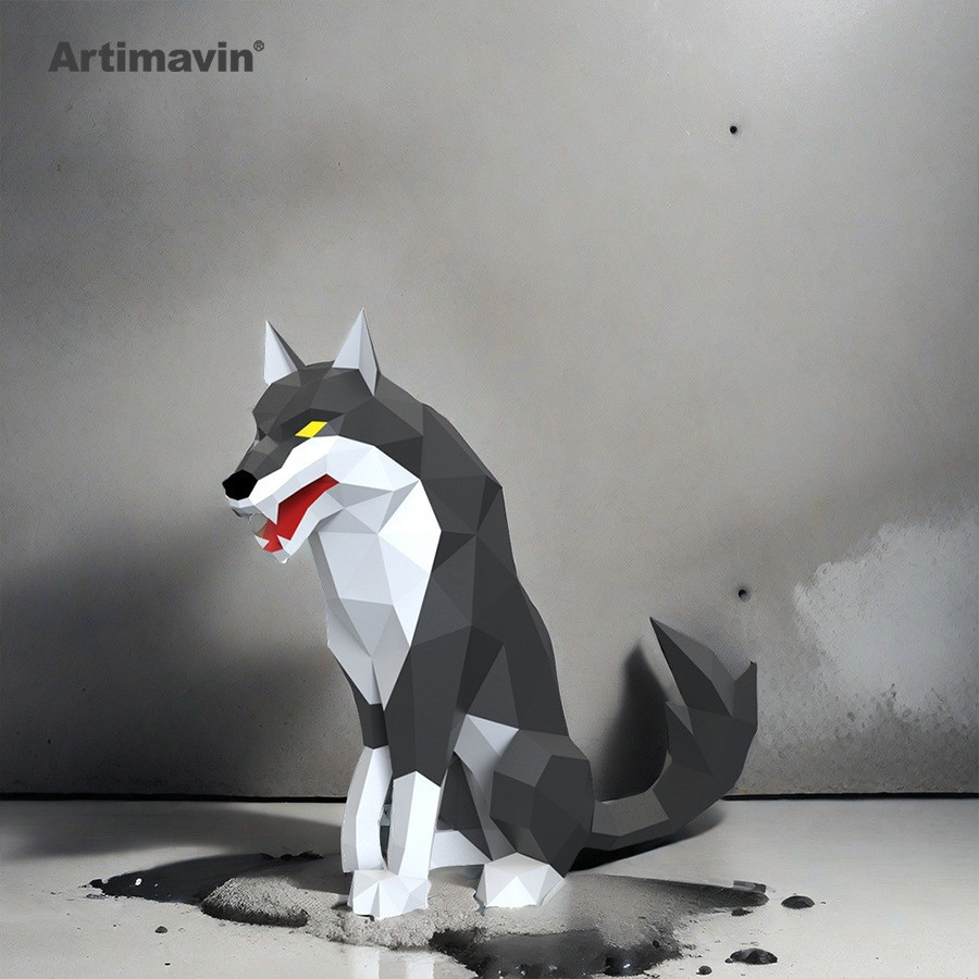 Three-Dimensional Paper Model ZX1 Sitting Wolf Creative Home Decoration ...