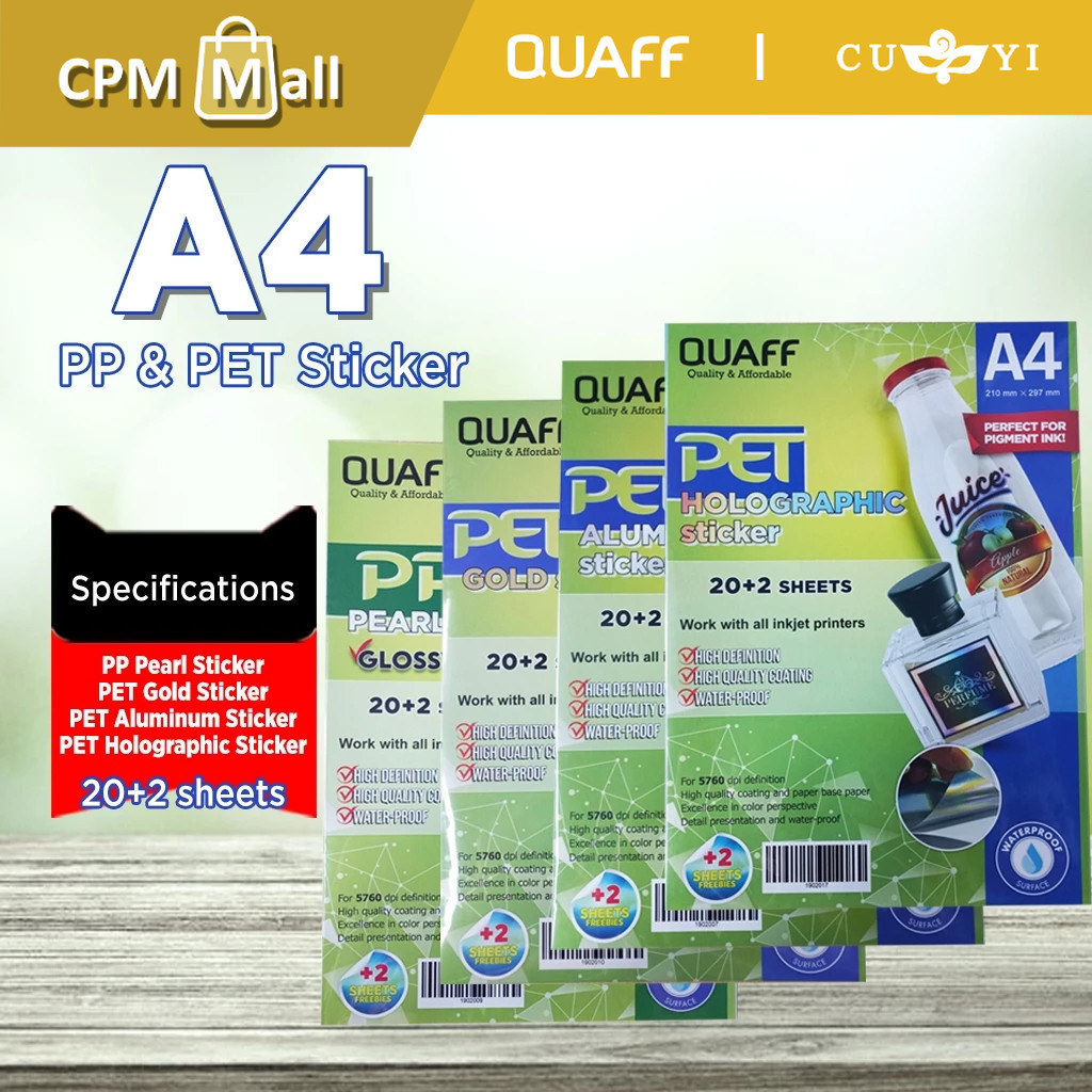 Quaff A4 Size PP Pearl Sticker PET Aluminum Label Stickers Inkjet 20 ...