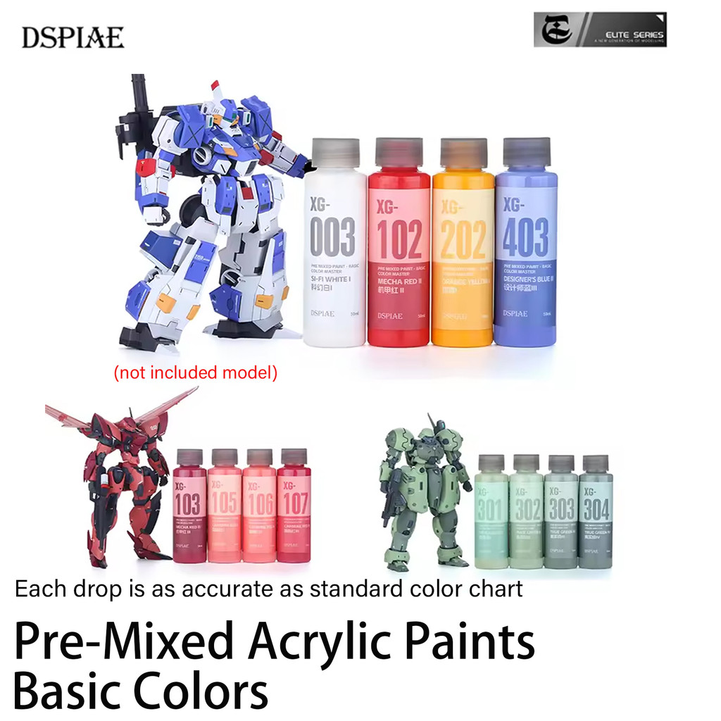 DSPIAE XG Series 50ML Water-based Pre-Mixed Model Paints Basic Colors ...