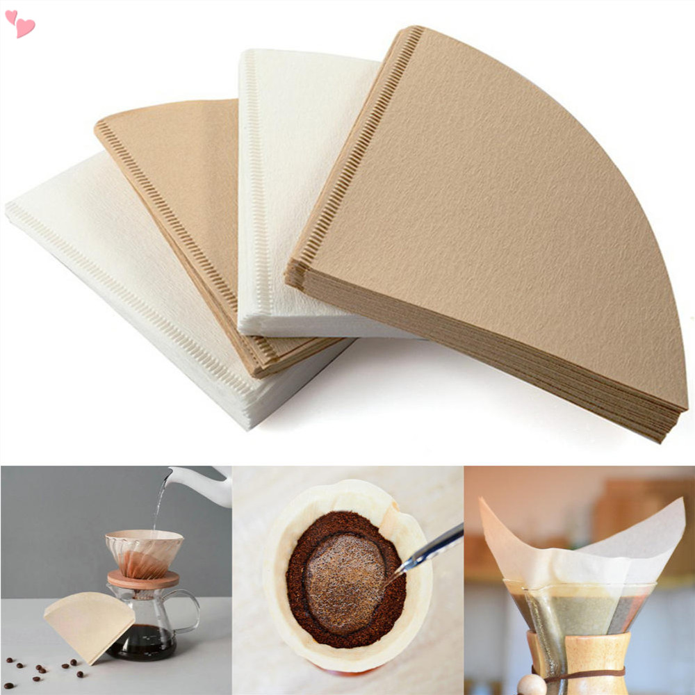 100 PCS V-shaped Wood Pulp Drip Paper Cone for V60 White Coffee Filter ...
