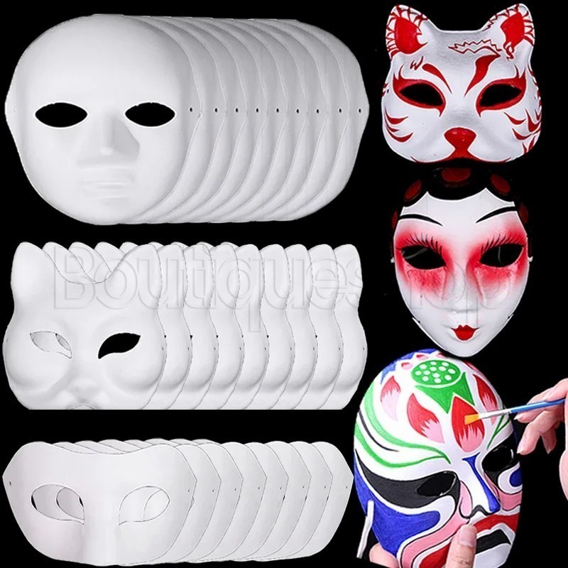 Paper Blank White Mask - Halloween Cosplay Cat Fox - Animal Costume ...