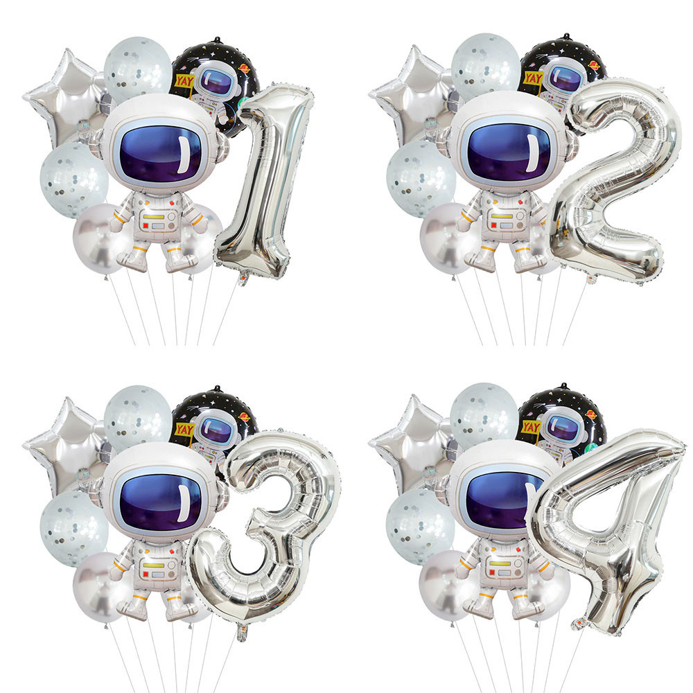 9pcs Outer Space 0-9 Number Balloon Kit Astronaut Spaceman Rocket Foil ...