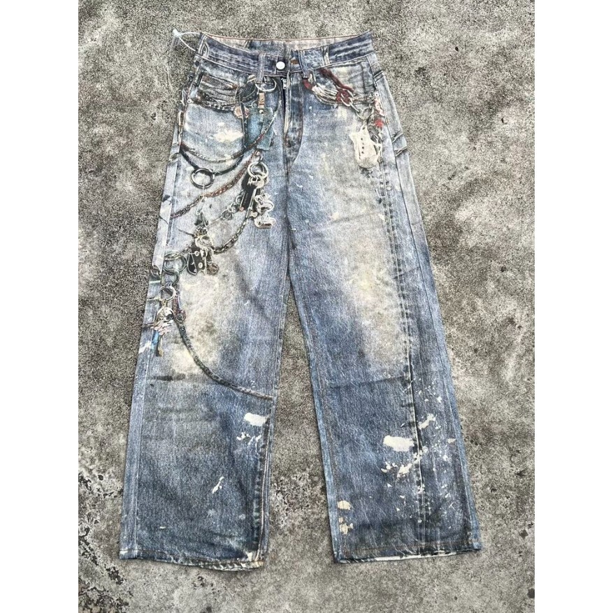 Style Flat for 1981F Inkjet Graffiti Vintage Loose Wide Leg Casual ...