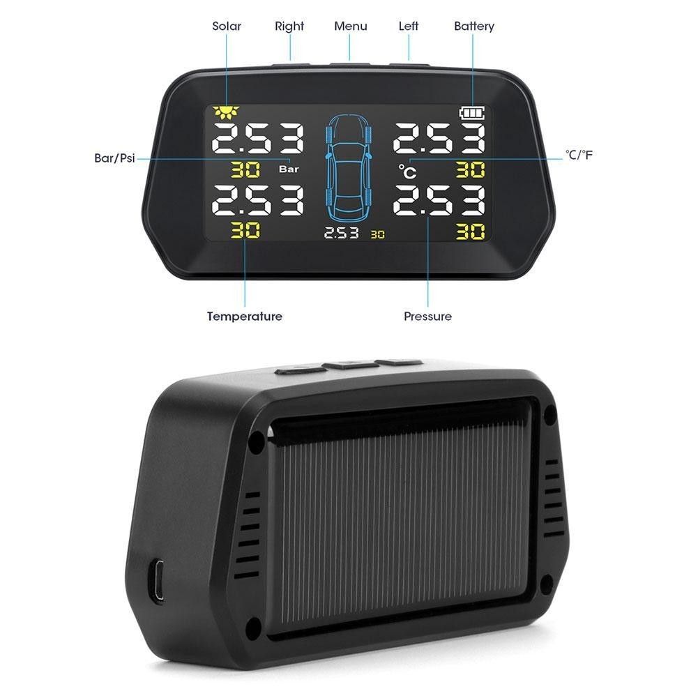 Wireless Solar TPMS Car Tire Pressure Alarm Monitor System Auto Security Alarm Systems Tyre ...