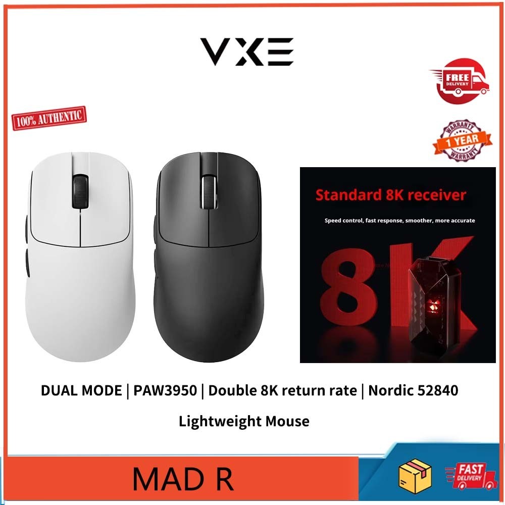 VXE MAD R dual-mode esports gaming mouse, PAW3950, dual 8K hole free ...