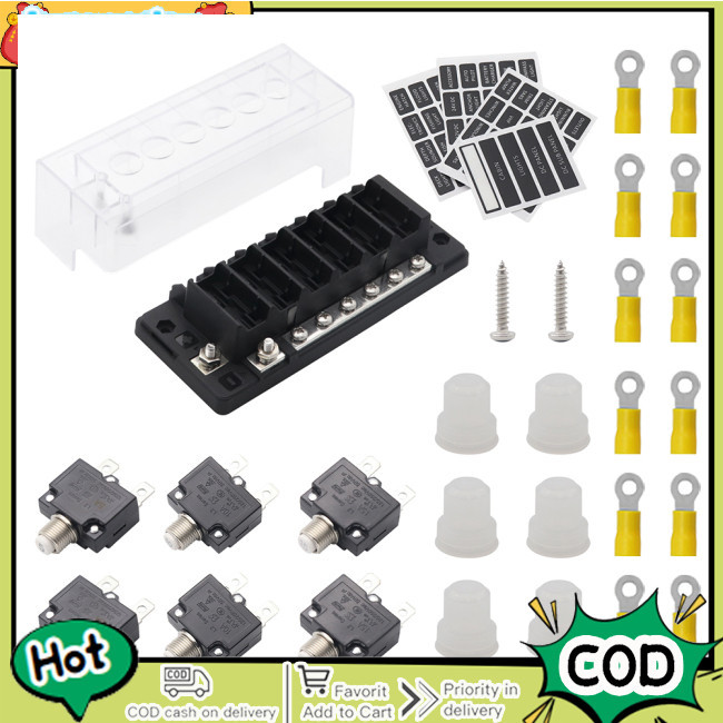 12V-32V 100A 6P Circuit Breaker 1 In 6 Out Waterproof Power Distribution Block Bus Bar Overload ...