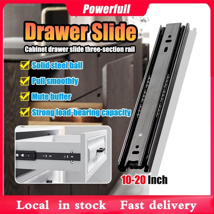 1 Pair (2pcs) Drawer Slide Rail Three-Section Guide DrawerRoller ...