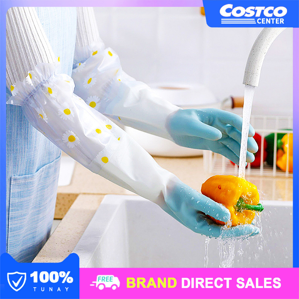 Rubber Gloves Kitchen Dishwashing Hand Gloves for Women Long Sleeved ...