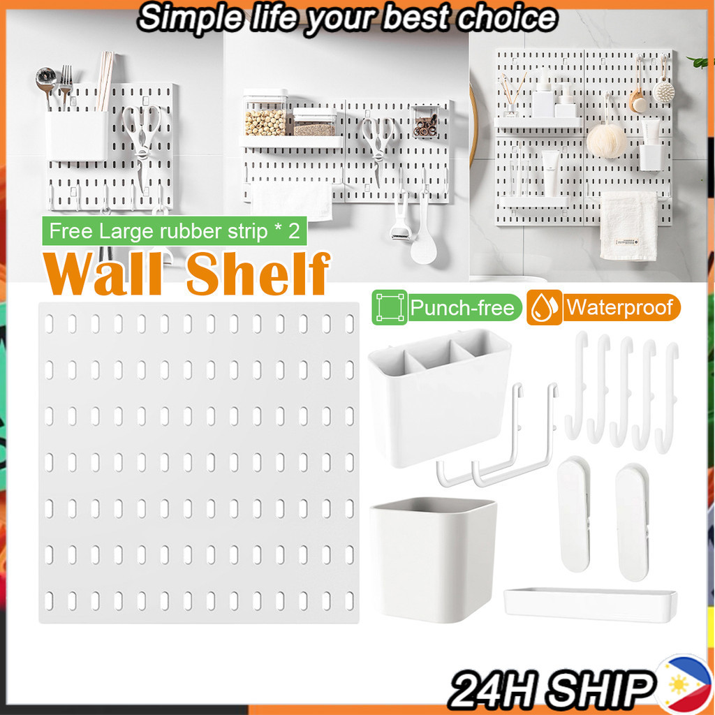 Wall Shelf Pegboard Dish Rack Kit Punch-free Wall Storage Rack Shelf ...