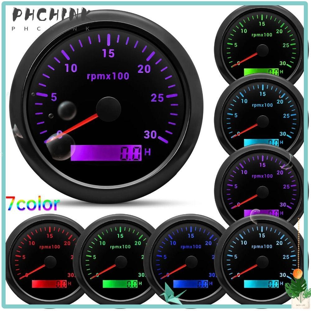 CHINK Engine Tachometer, 3000/6000/7000 RPM 7 Color Backlight Gauge REV ...