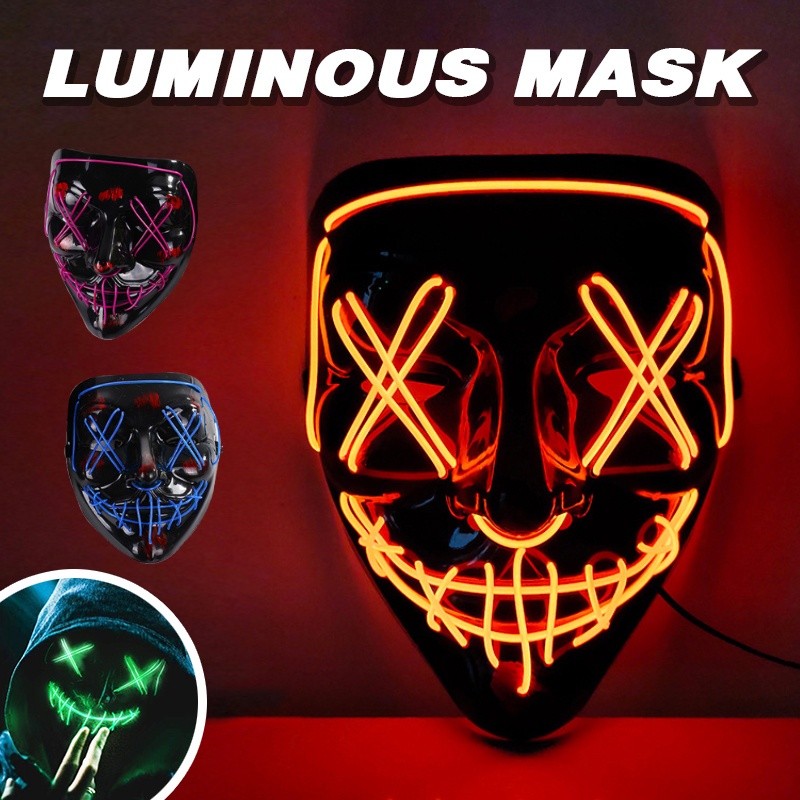 Halloween Cosplay LED Luminescence Mask Neon Party Luminous Light Scary ...