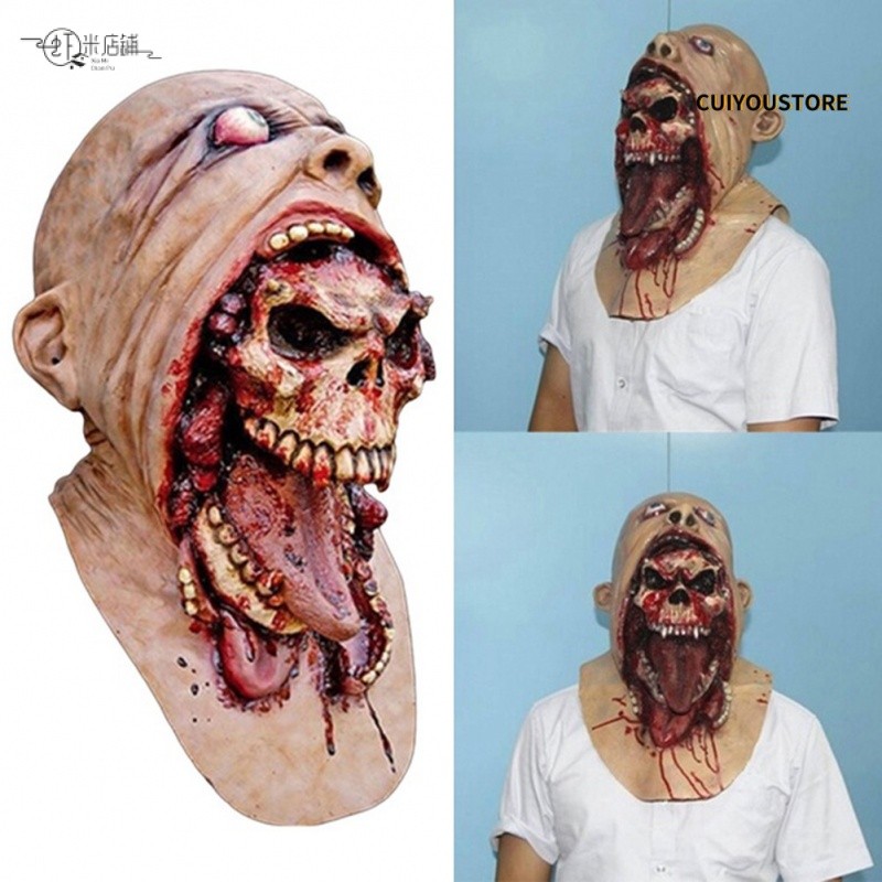 Melting Face Latex Adult Bloody Zombie Mask Halloween Scary Cosplay ...