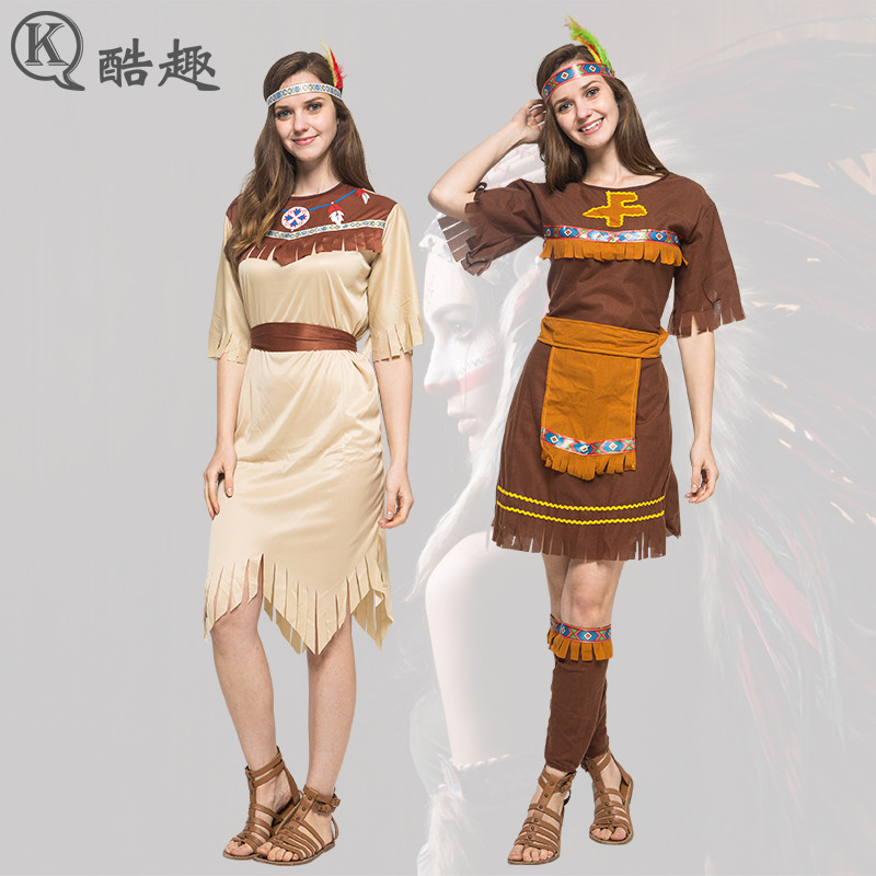 Halloween cos American Native Indian Primal Hunter Costume Adult Female ...