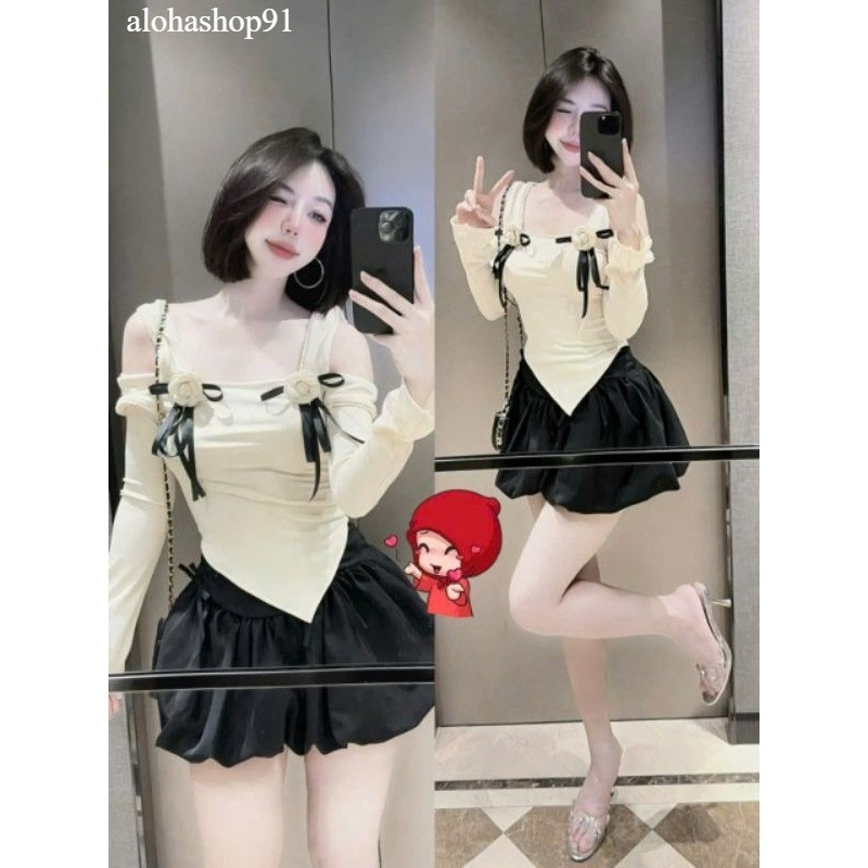 Women's LADY SET OFF-Shoulder Two-String Shirt with Long Sleeves Mixed ...