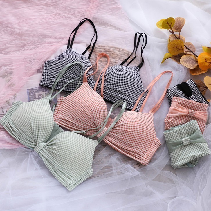 Comfort Seamless Checkered Push up Japanese Comfortable Non-Wire Women ...