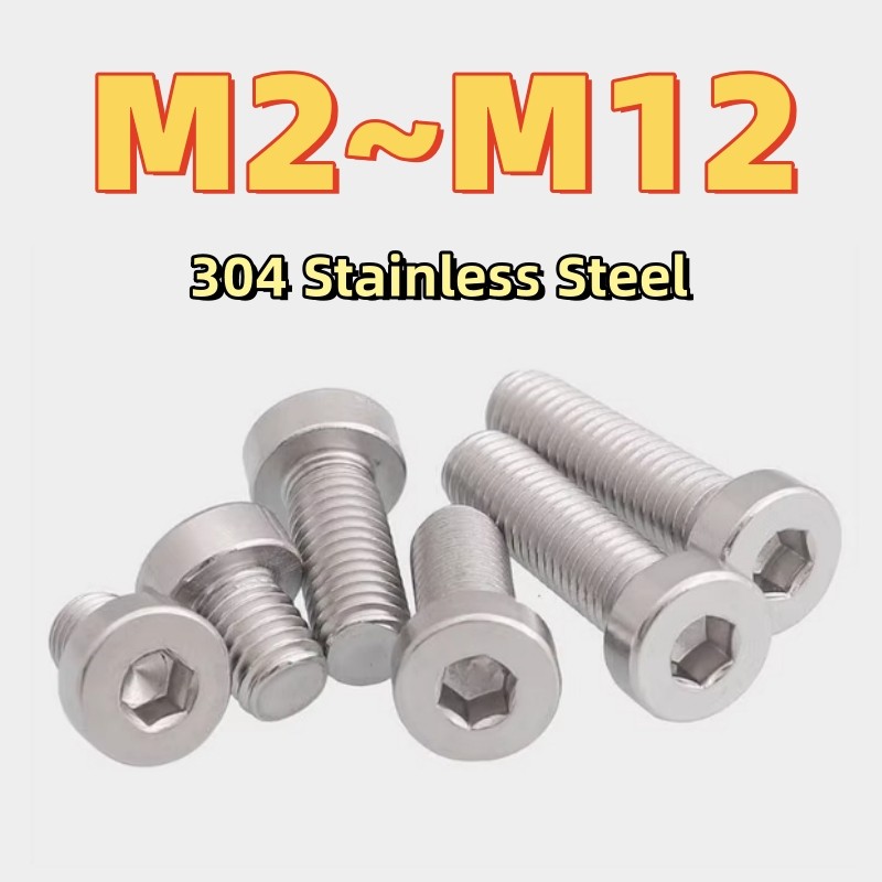 304 Stainless Steel Thin Head Hexagon Socket Screw Fastener Bolt M2 M2.5 M3 M4 M5 M6 M8 M10 M12 ...