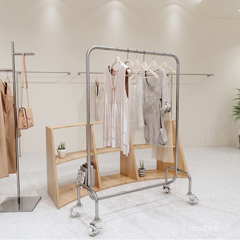 Clothing Store Display Rack Floor Stainless Steel Island Rack Men's and ...