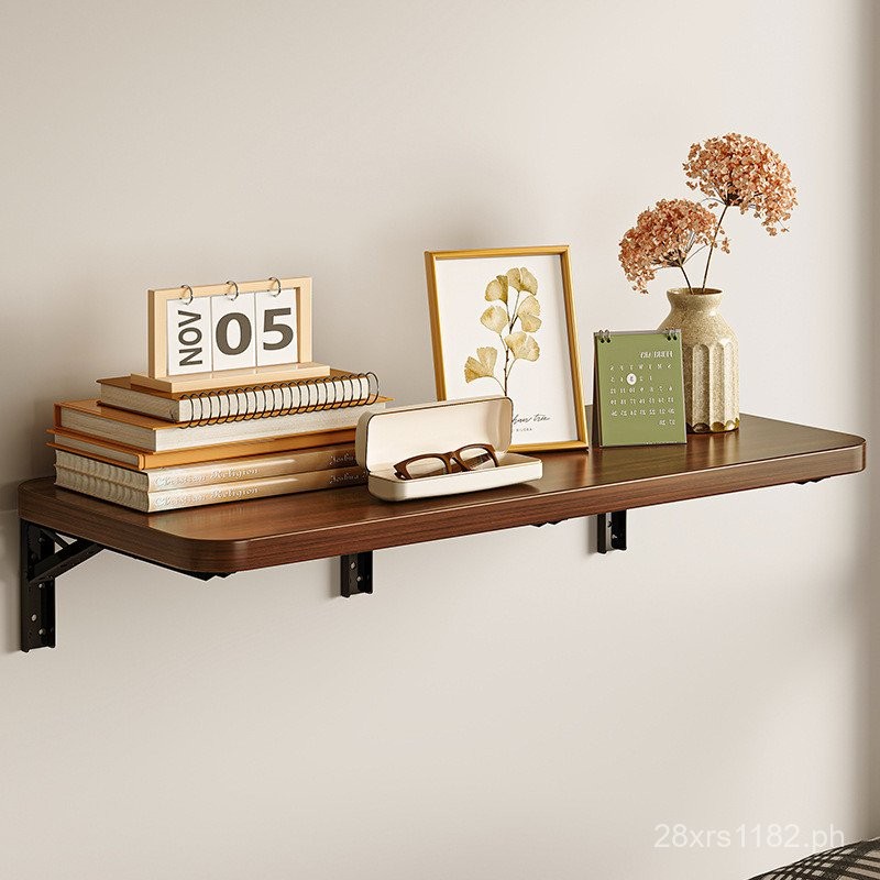 Walnut Wood Wall Shelf Display Rack Wall-Mounted Bracket Storage Rack ...