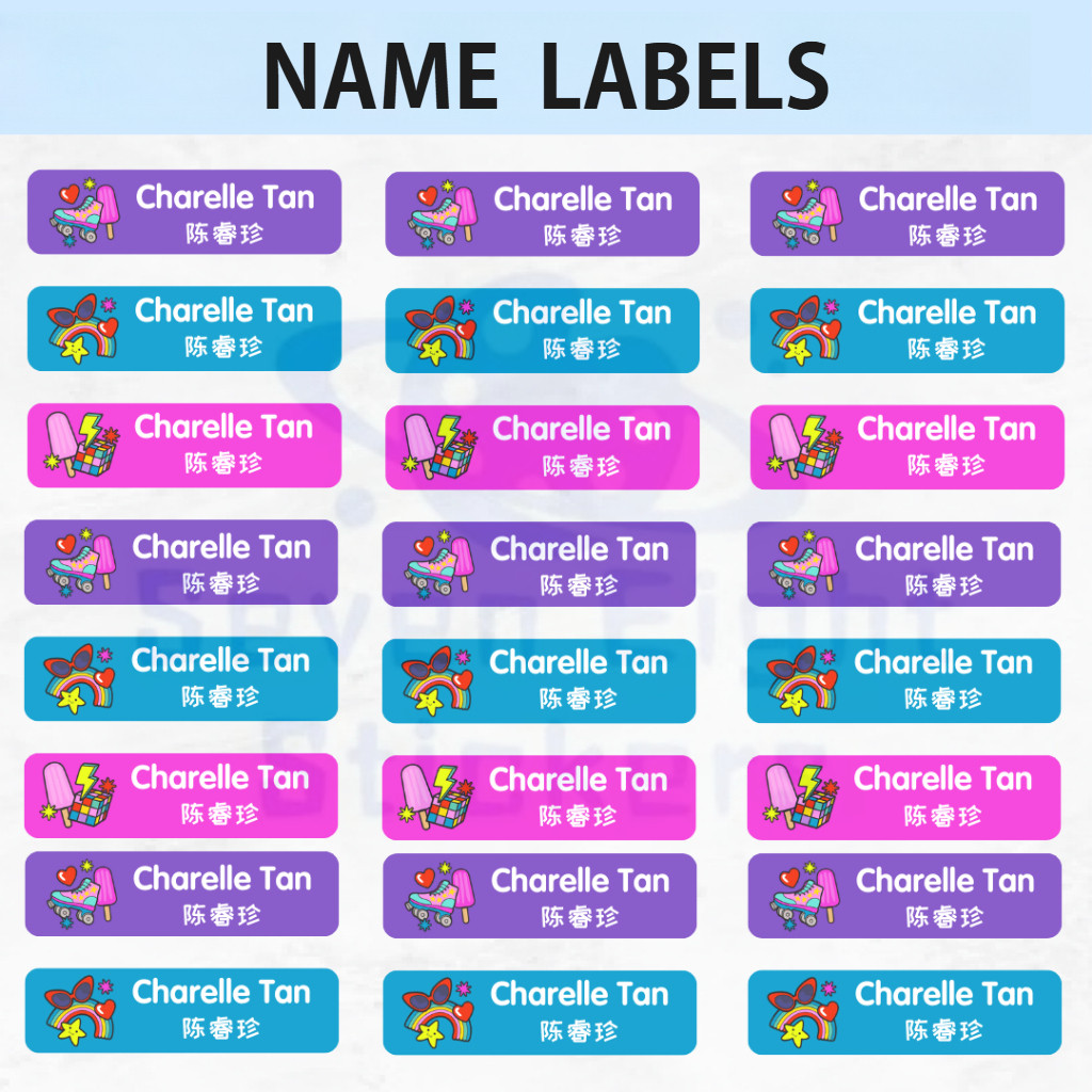 Customized cartoon name stickers | School uniform name stickers | Water ...