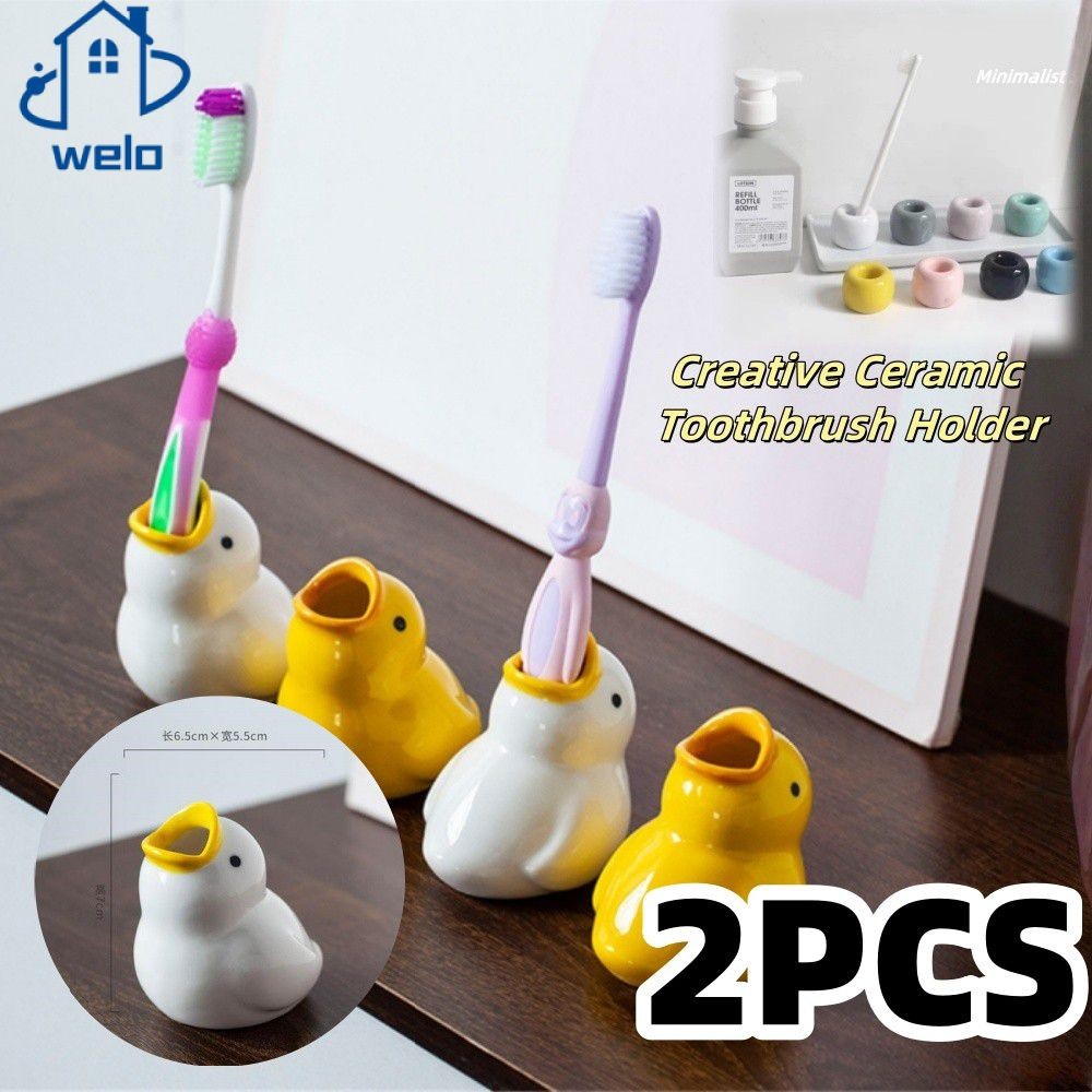 WELO 2PCS Ceramic Toothbrush Holder Creative Duck Shaped Toothbrush ...