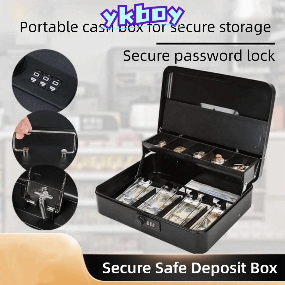 YKBOY Cash Box, Drawer Metal Safe Head Locker, Portable Black Unlock ...
