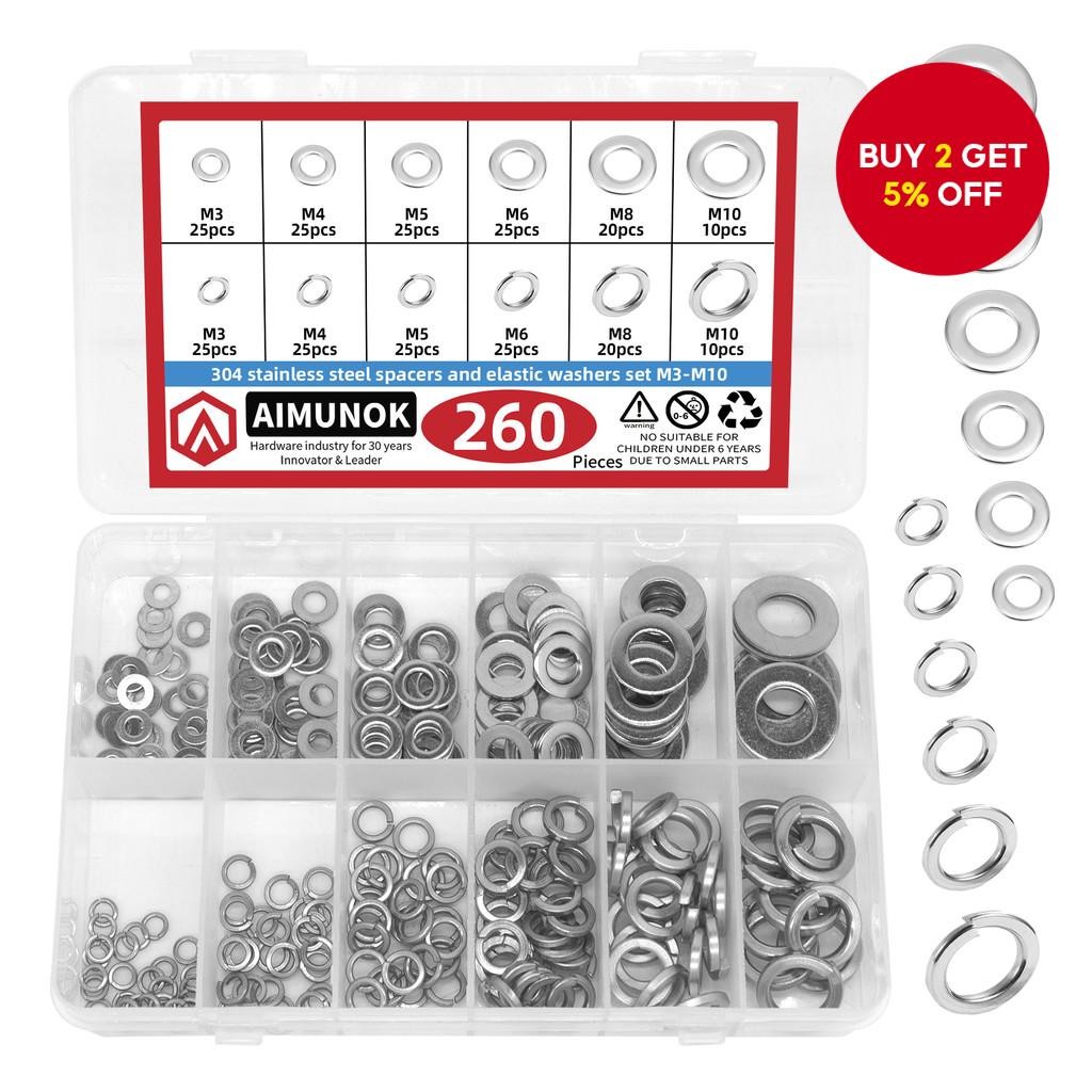 Lock and Flat Washer Assortment Kit, Stainless Steel M3 M4 M5 M6 M8 M10 ...