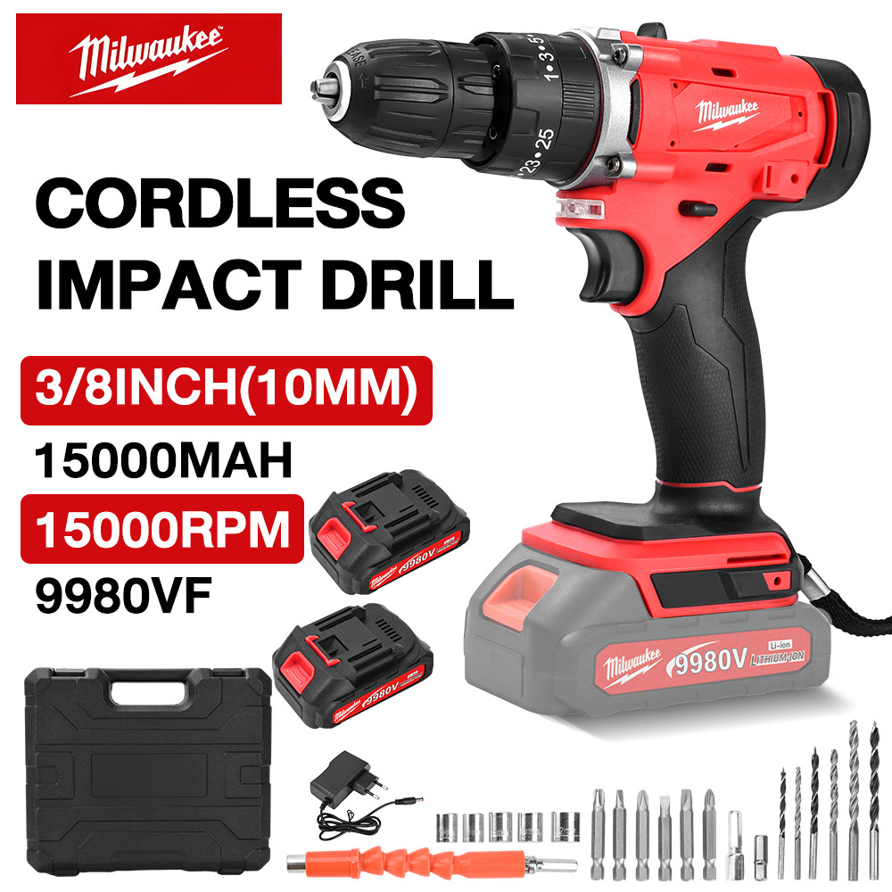 Milwaukee 10MM Cordless Impact Hammer Drill 15000RPM Heavy Duty Impact ...