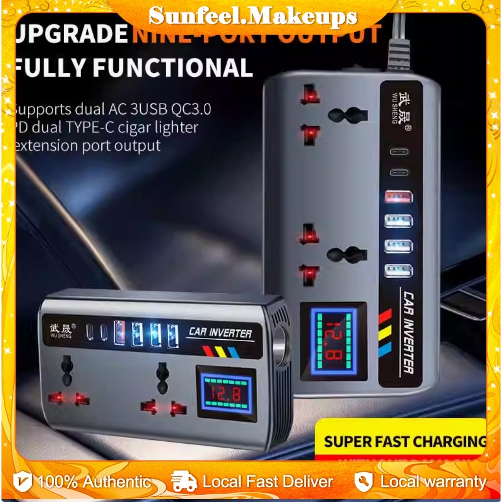 High Power 300W Car Inverter 12V to 220V with Dual USB and AC Outlet ...