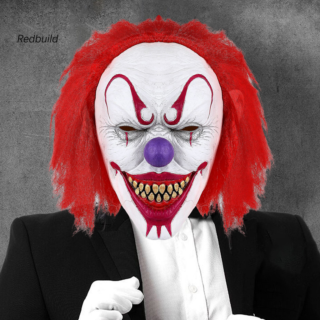 redbuild| Full Head Scary Clown Masque Scary Red Wig Clown Masque ...