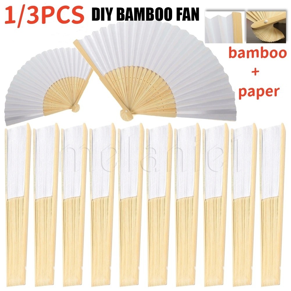 1/3pcs DIY Paper Bamboo Folding Fan - for Party - Wedding Gifts ...